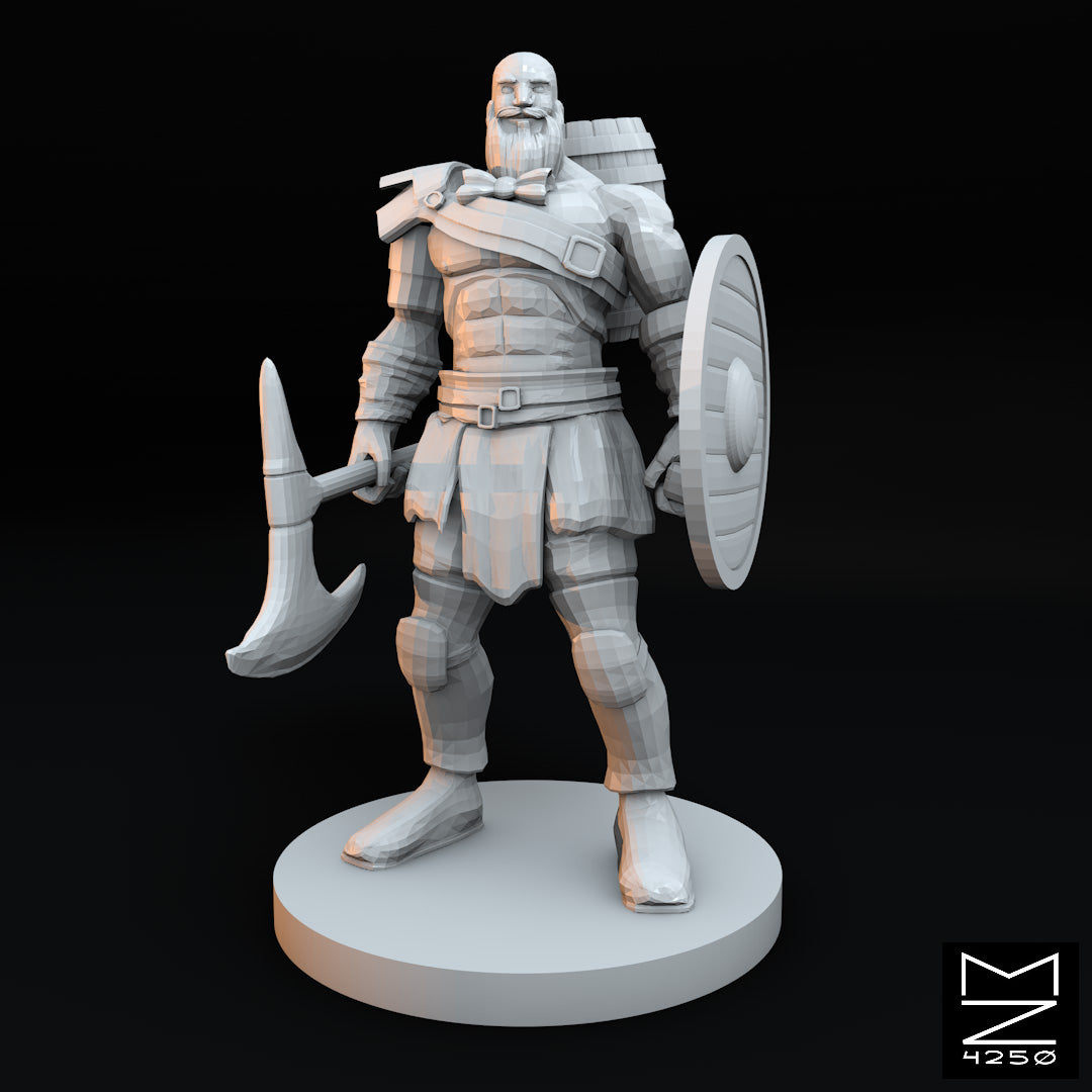 Male Human Barbarian w/Keg Tabletop Miniature - QuestBourne